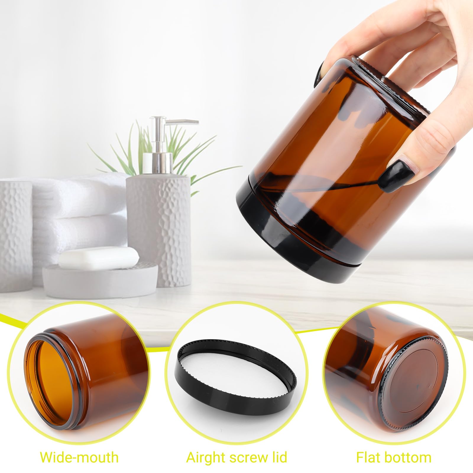 Yishik 8 oz Amber Glass Jars with Lids and Inner Liners,12 Pack Empty ...
