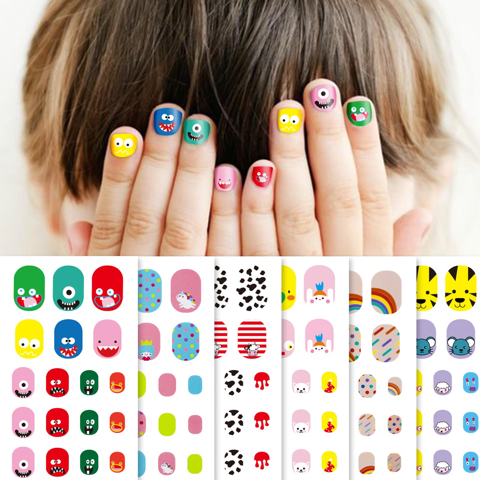 Amazon.com: 6 Sheets Kids Nail Stickers Full Nail Wraps for Girls, Cute ...