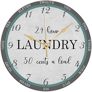 Amazon.com: Laundry Wall Clock Shabby Chic 24 Hour Laundry PVC Wall ...
