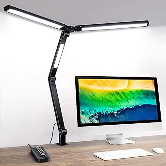 MediAcous Dual Light Desk Lamp with Clamp 12W, Three Light Sources Desk ...