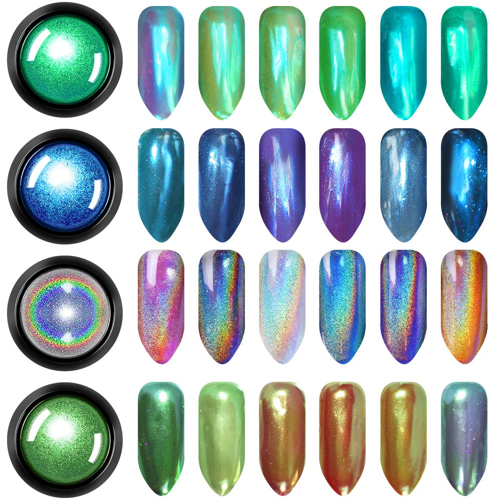 Amazon.com : Holographic Chrome Nail Powder - DRMODE 4 Colors 1g/Jar ...