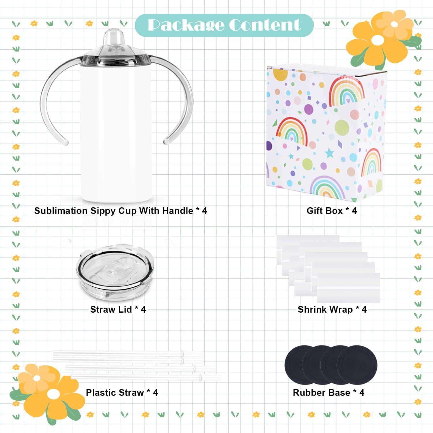 Snapklik.com : Wzaytia 12 Oz Sublimation Sippy Cup 4 Pack