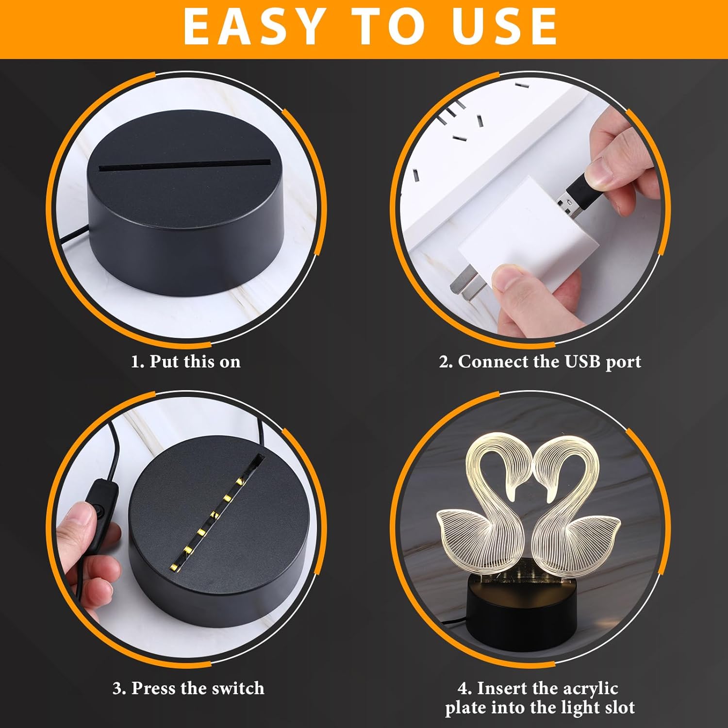 Rossesay 6 piezas de luz LED de noche 3D de Navidad, base de luz LED ...