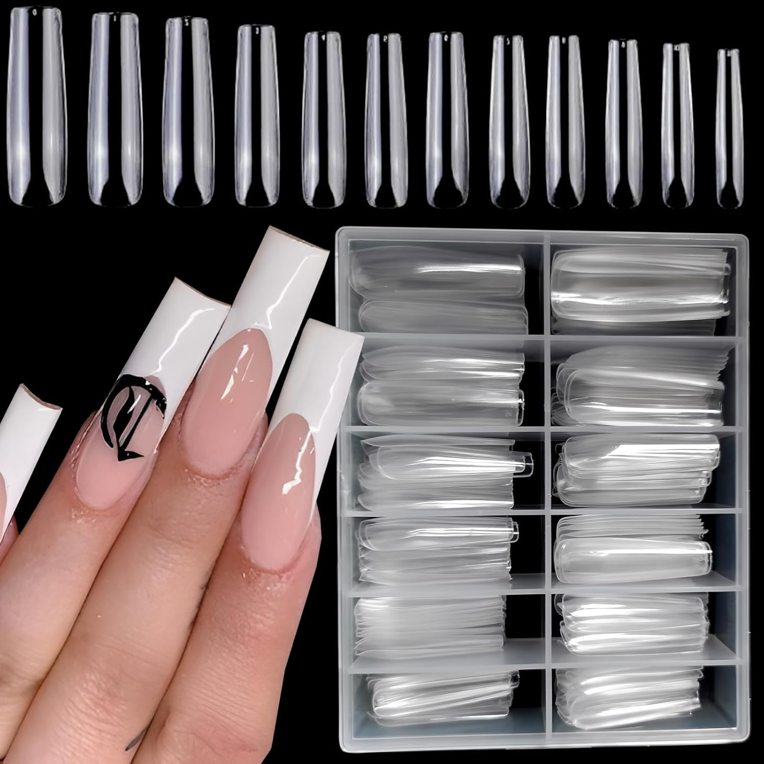 Amazon.com: 240pc XL Clear Square Acrylic Nail Tips Full Cover Extra ...