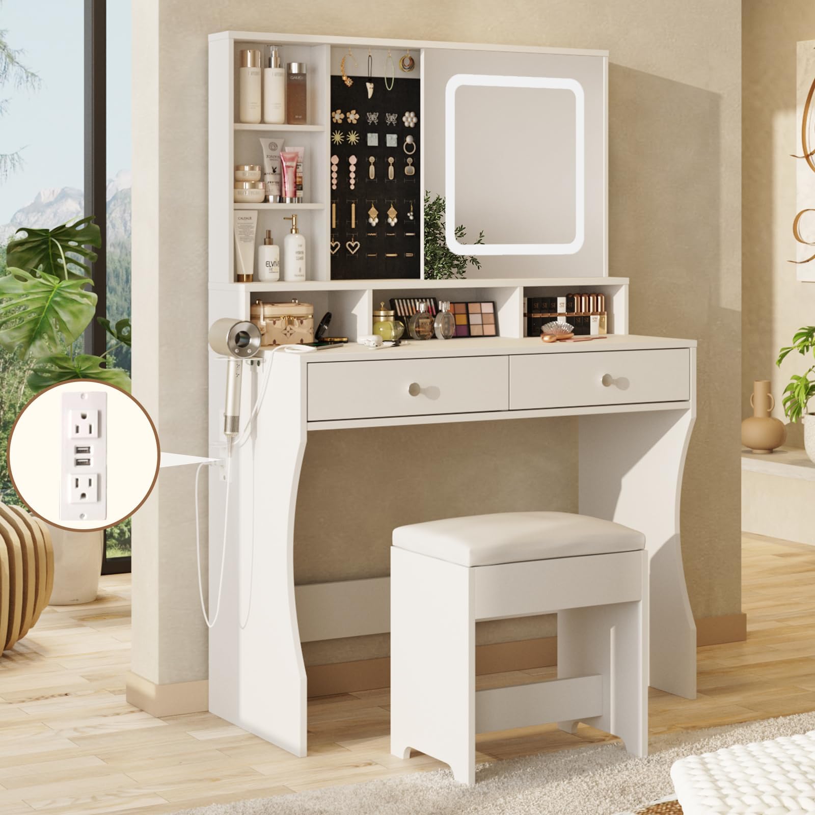 Amazon.com: Vabches Makeup Vanity with Sliding Mirror, Vanity Desk with ...