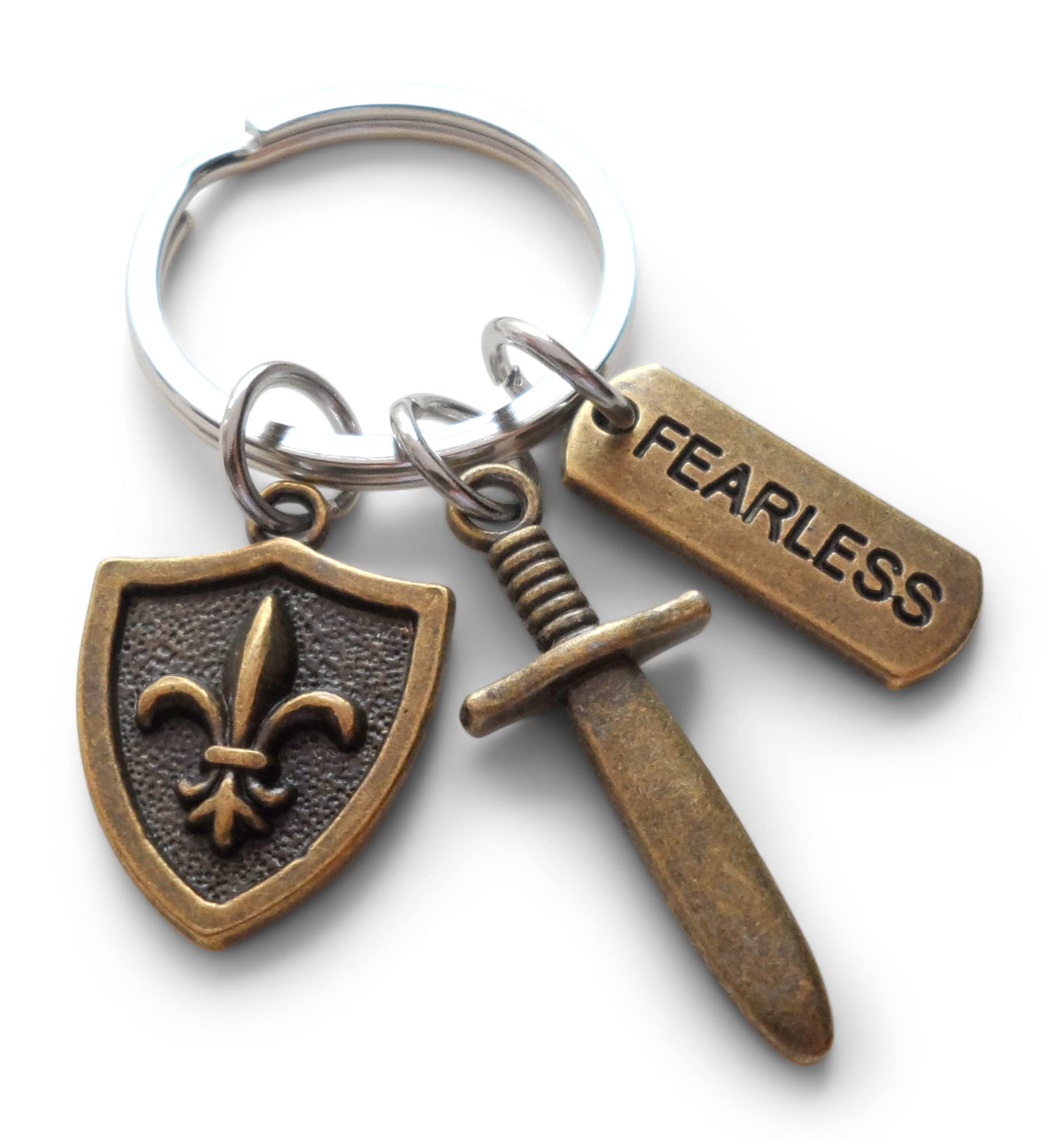 Amazon.com: JewelryEveryday Bronze Sword, Small Shield & Fearless Charm ...