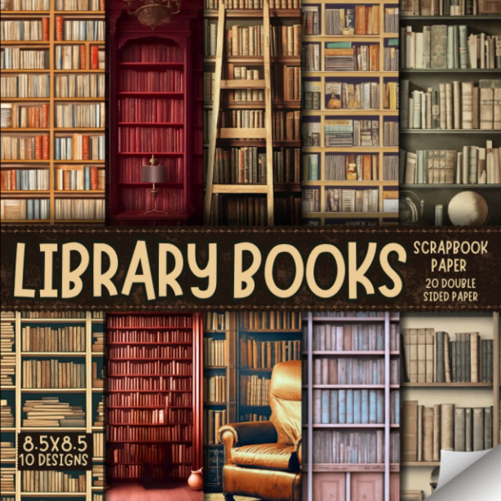 Vintage Library Books Pattern scrapbook paper, 8.5x8.5, 10 Designs, 20 ...