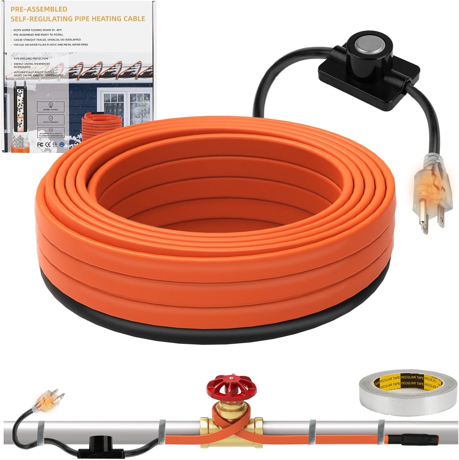 XPORTION Pipe Heating Cable for Pipe Freeze Protection, Self-Regulating ...