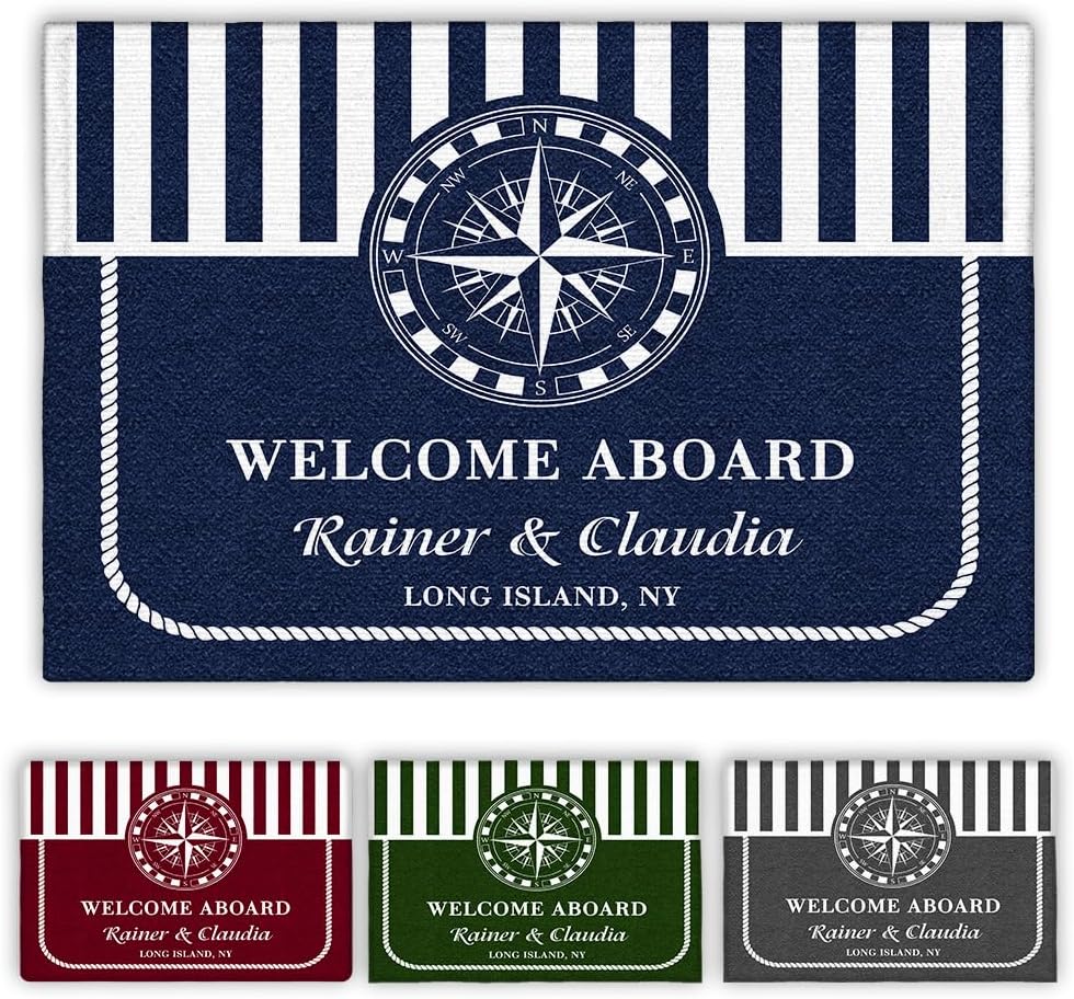 Amazon.com: Personalized Nautical Doormat, Custom Welcome Aboard ...