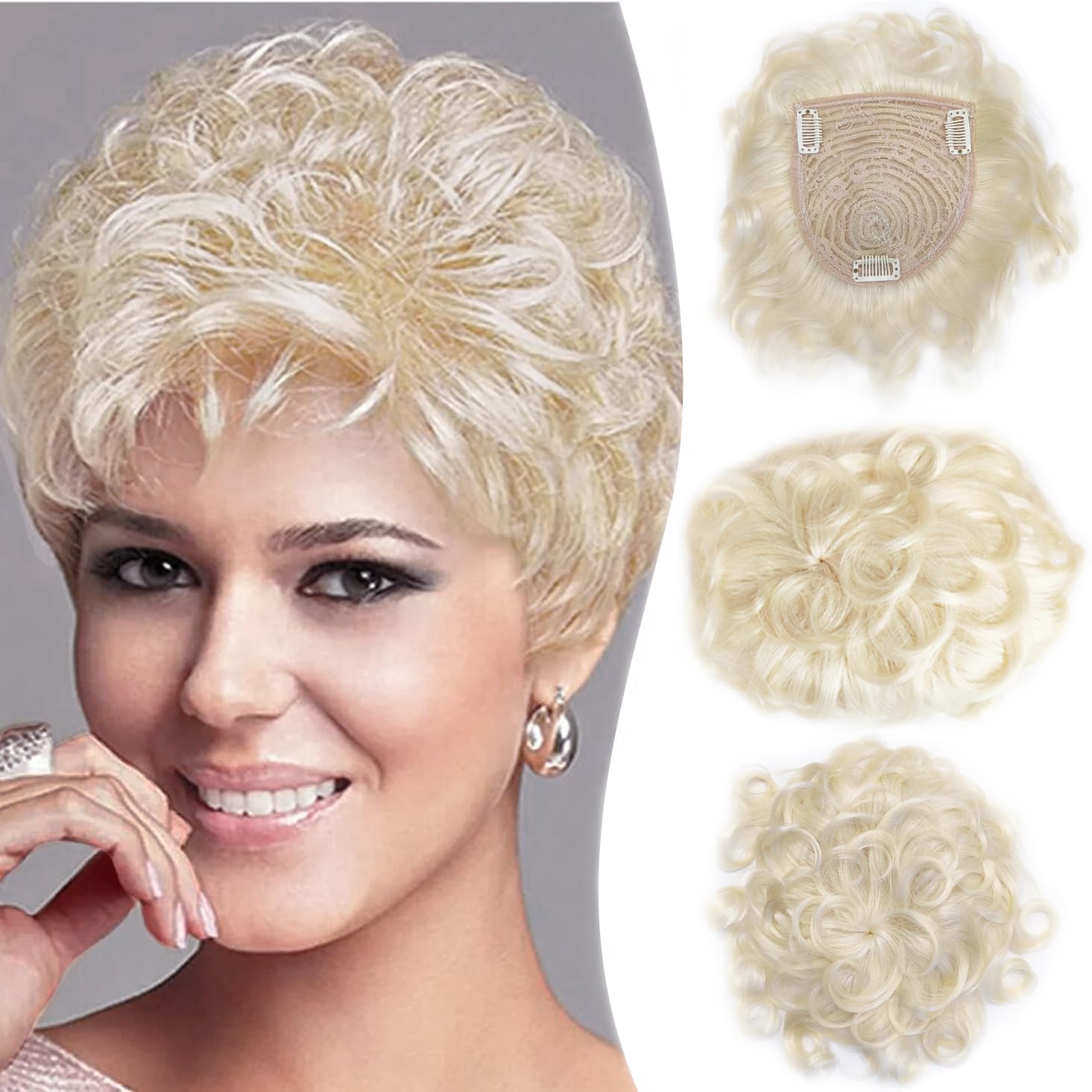 Amazon.com : ICRAB Breathable Short Curly Topper Hair Piece for Women ...