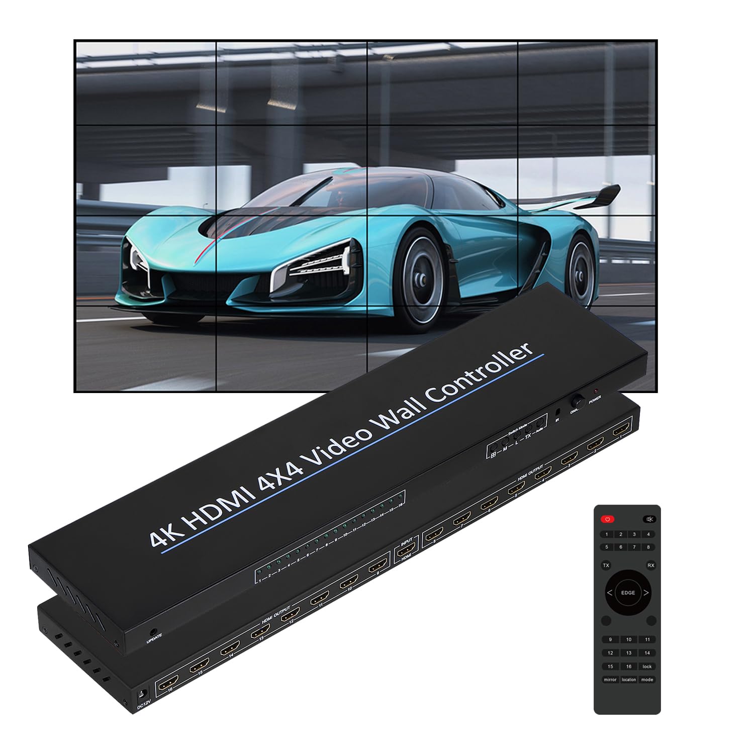 Amazon | 4x4 HDMI ビデオウォールコントローラー 4Kx2K HDディスプレイ 1x1、1x2、1x3、1x4、2x1、2x2 ...