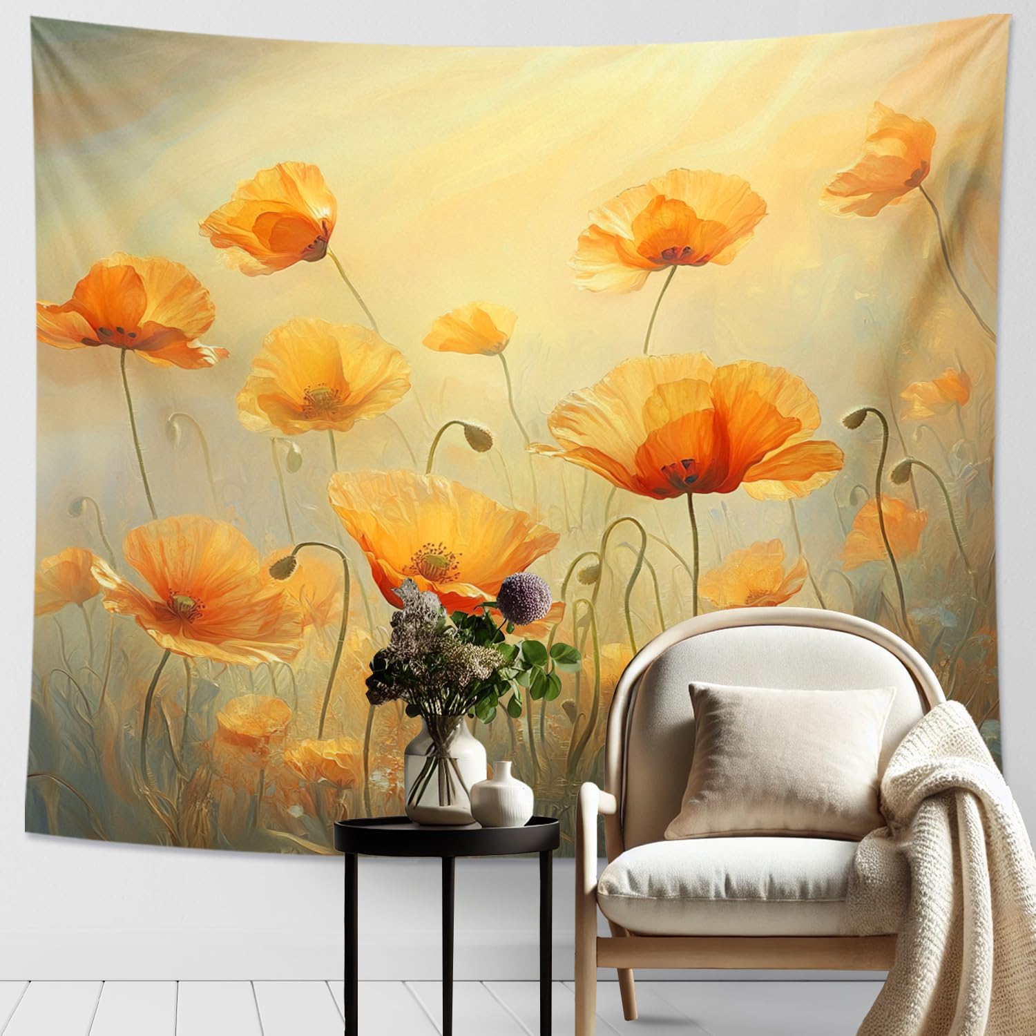 Amazon.com: Orange Poppy Floral Tapestry, Vibrant Botanical Wall ...