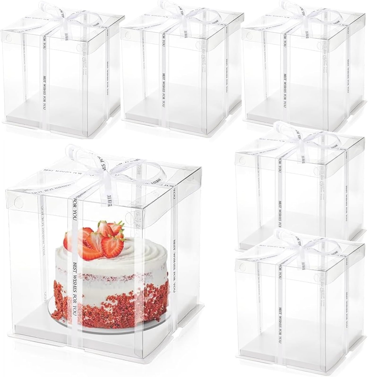 Amazon.com: 6 Sets Clear Cake Box with Cake Boards Ribbons, 8x8x9 Inch ...