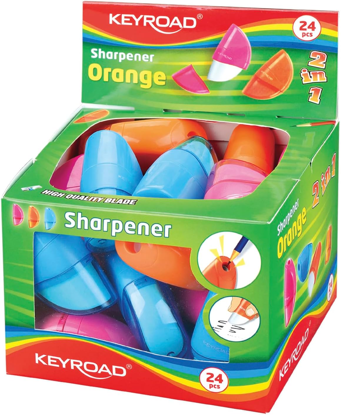 KEYROAD Ergonomic Single 2-in-1 Pencil Sharpener with Eraser / 24 ...