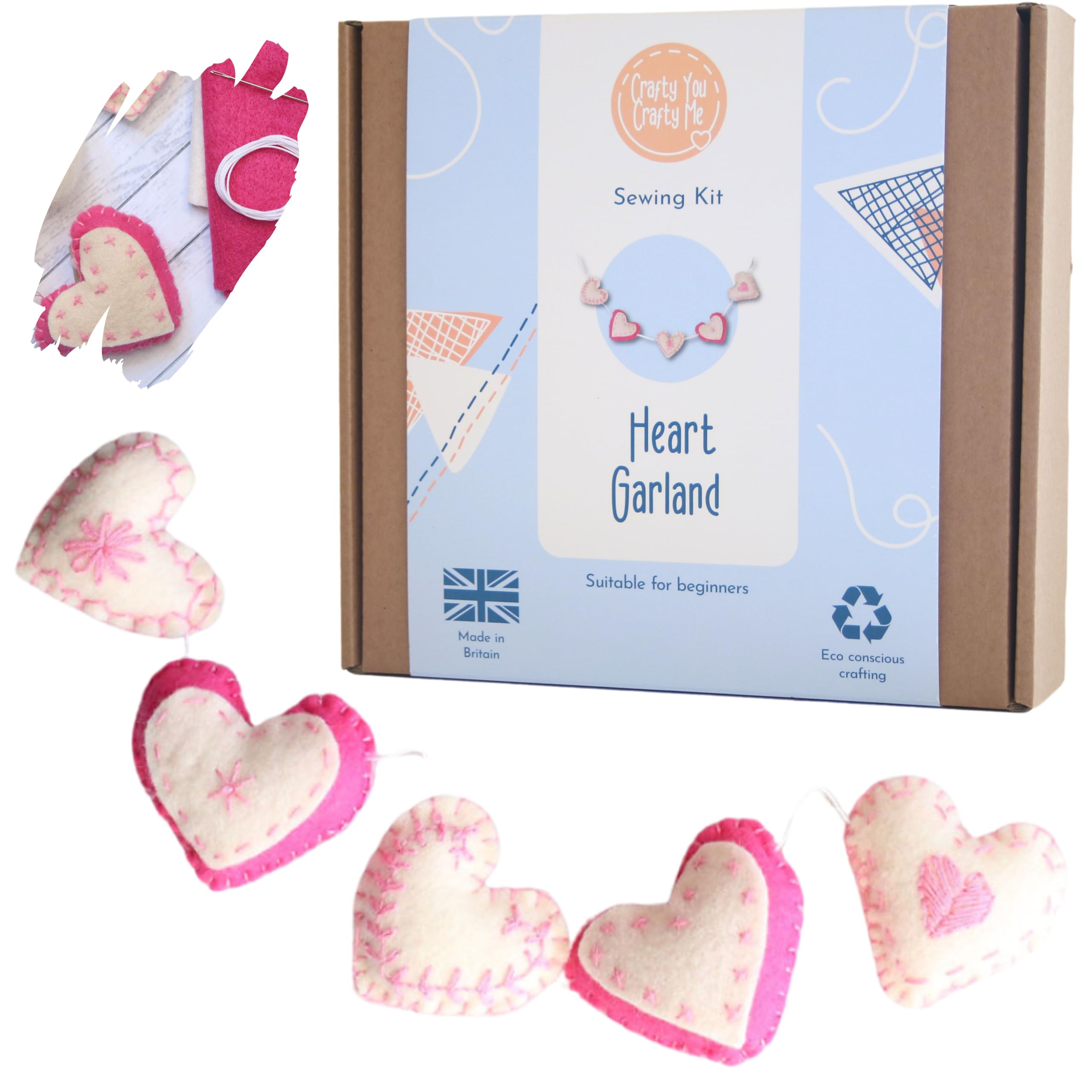 Crafty You Crafty Me - Heart Garland Wool Blend Felt Sewing Craft Kit ...