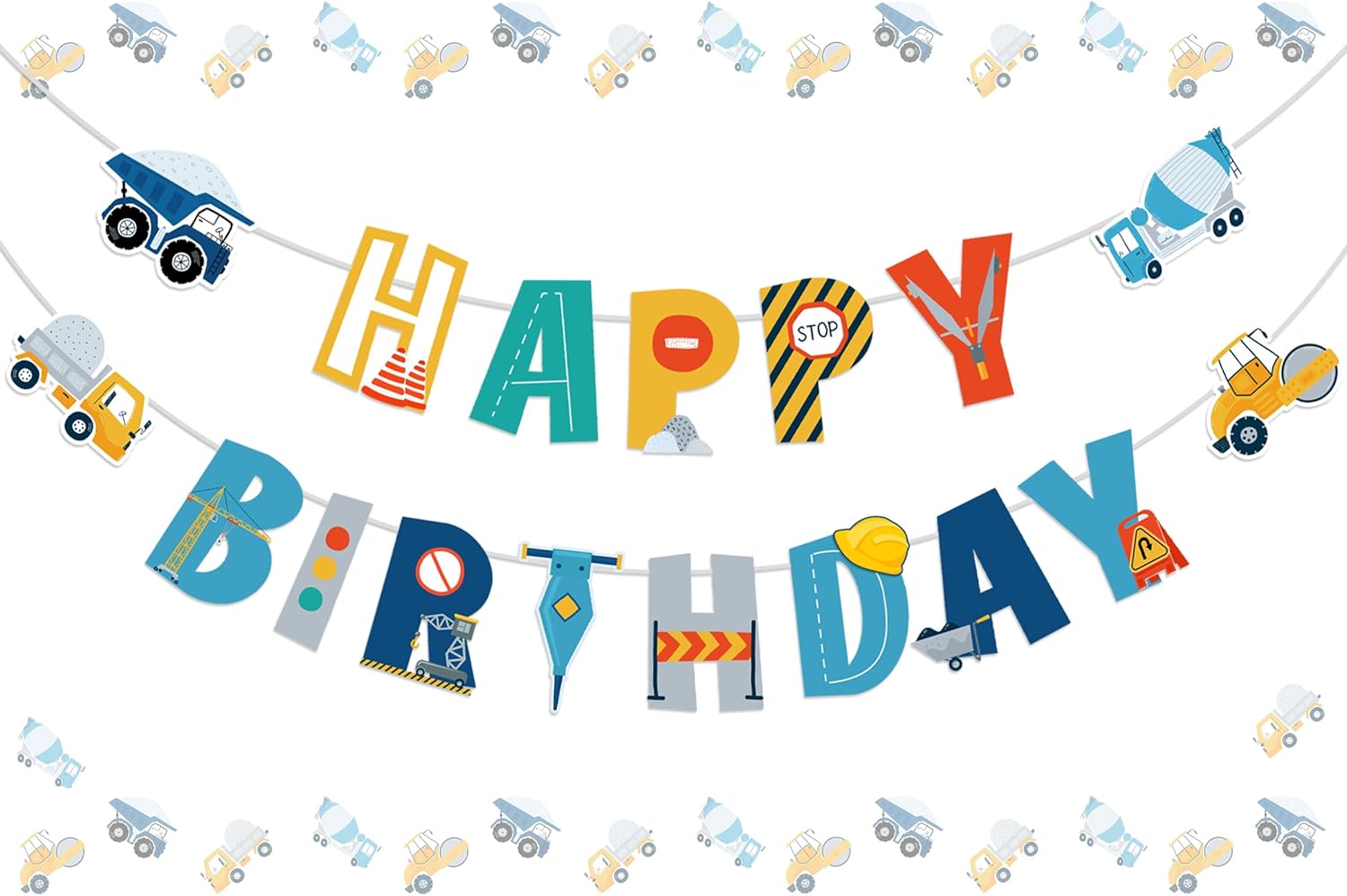Amazon.com: Kreatwow Construction Happy Birthday Banner Blue ...