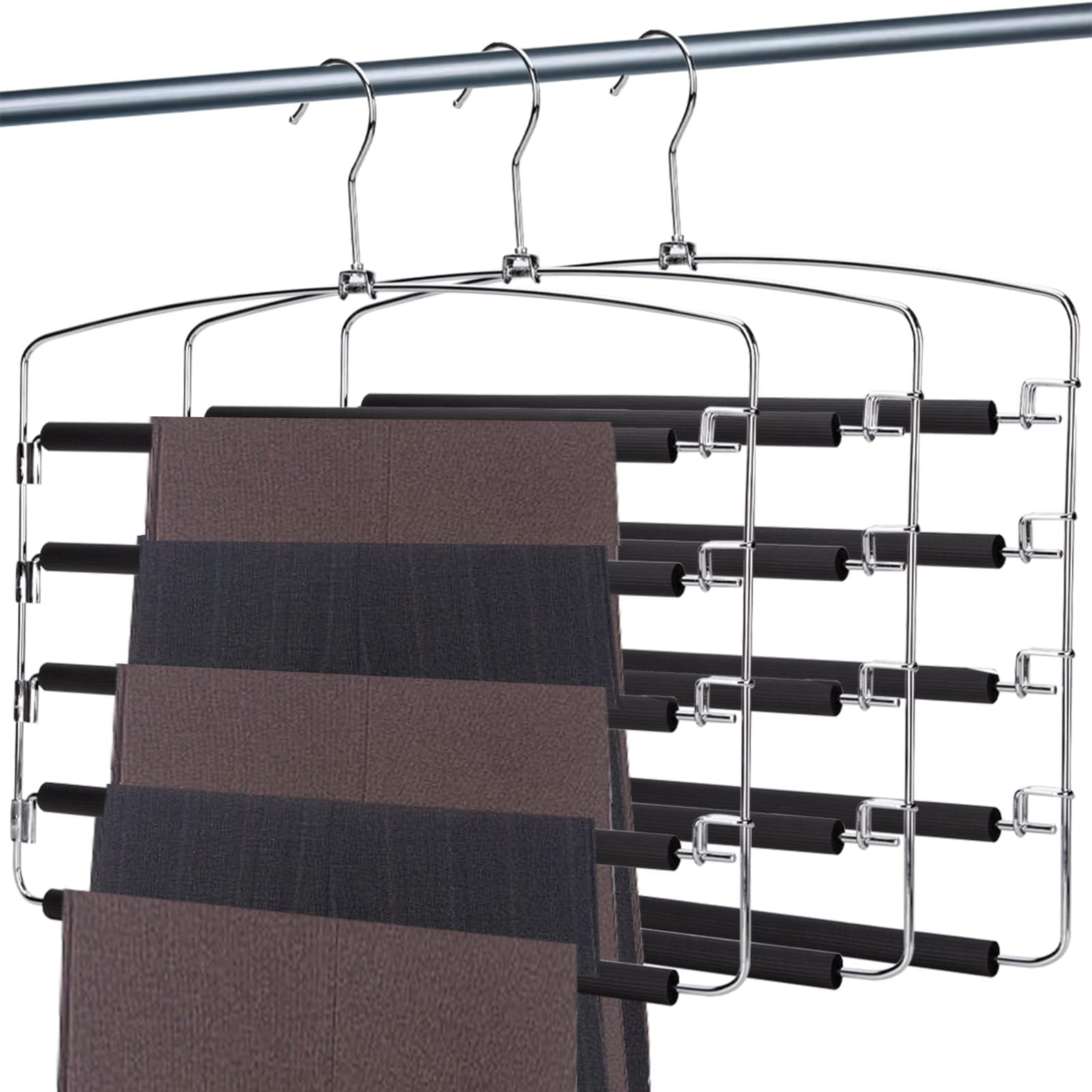 SONGMICS Perchas para Pantalones, Juego de 3, Metal, Ahorran Espacio ...
