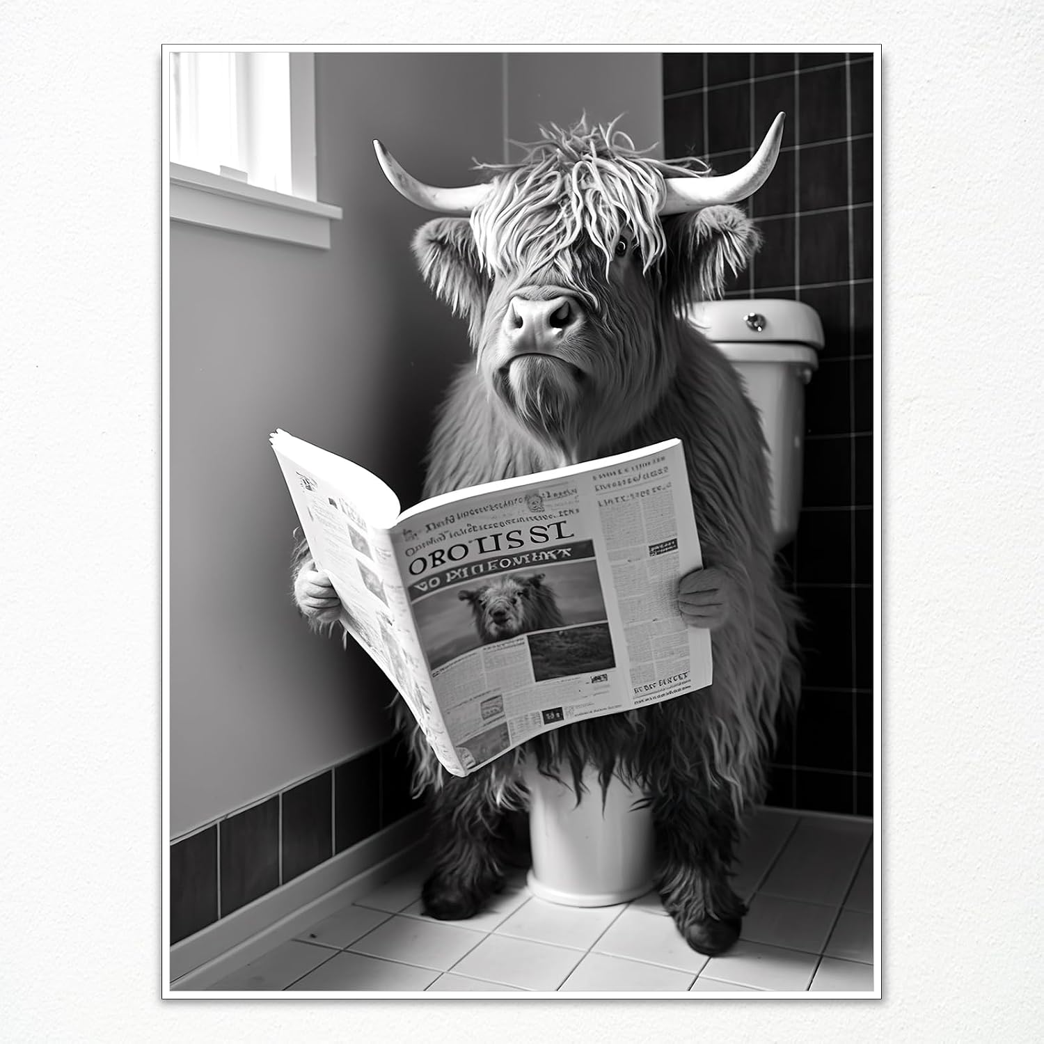 Yaasilinage Highland Cow Canvas Wall Art Cow Sitting On