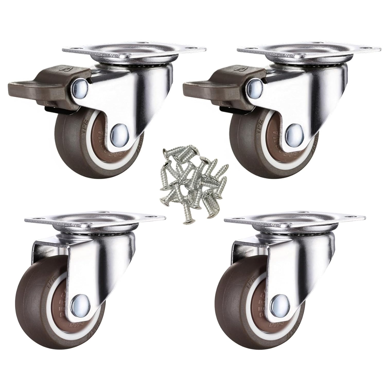 Small Casters Set of 4, 1" Rubber Wheels, Locking, No Noise, 2 with ...