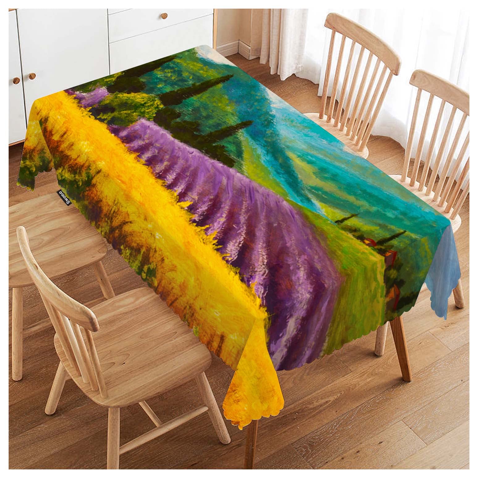 Amazon.com: Swono Countryside Rectangle Tablecloth Rural Houses Rye ...