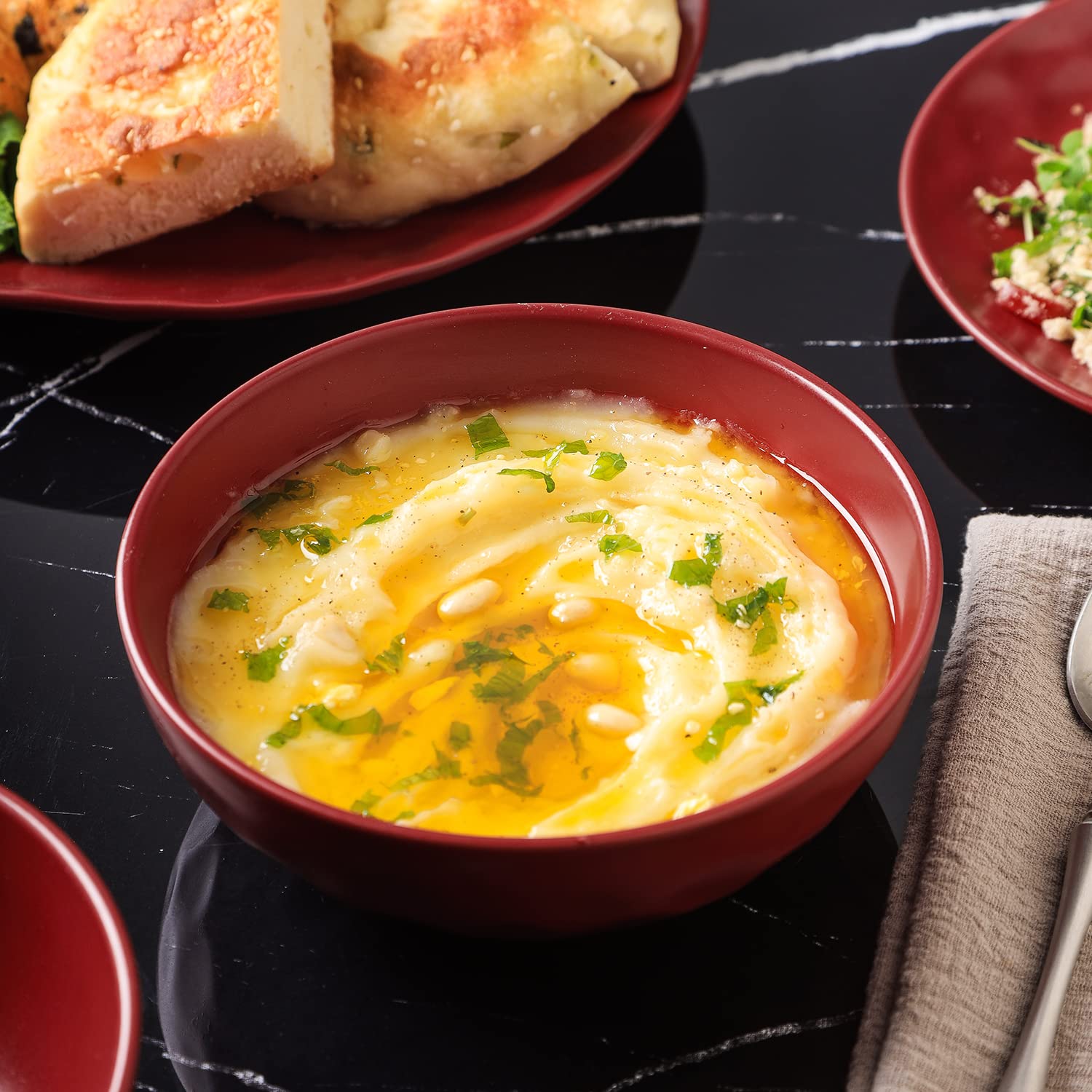 Stone Lain Sam Porcelain 16-Piece Round Dinnerware Set, Red