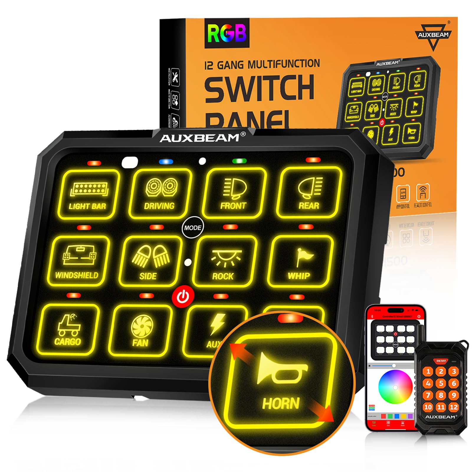 Snapklik.com : Auxbeam RGB 12 Gang Bluetooth Switch Panel AC-1200 w ...