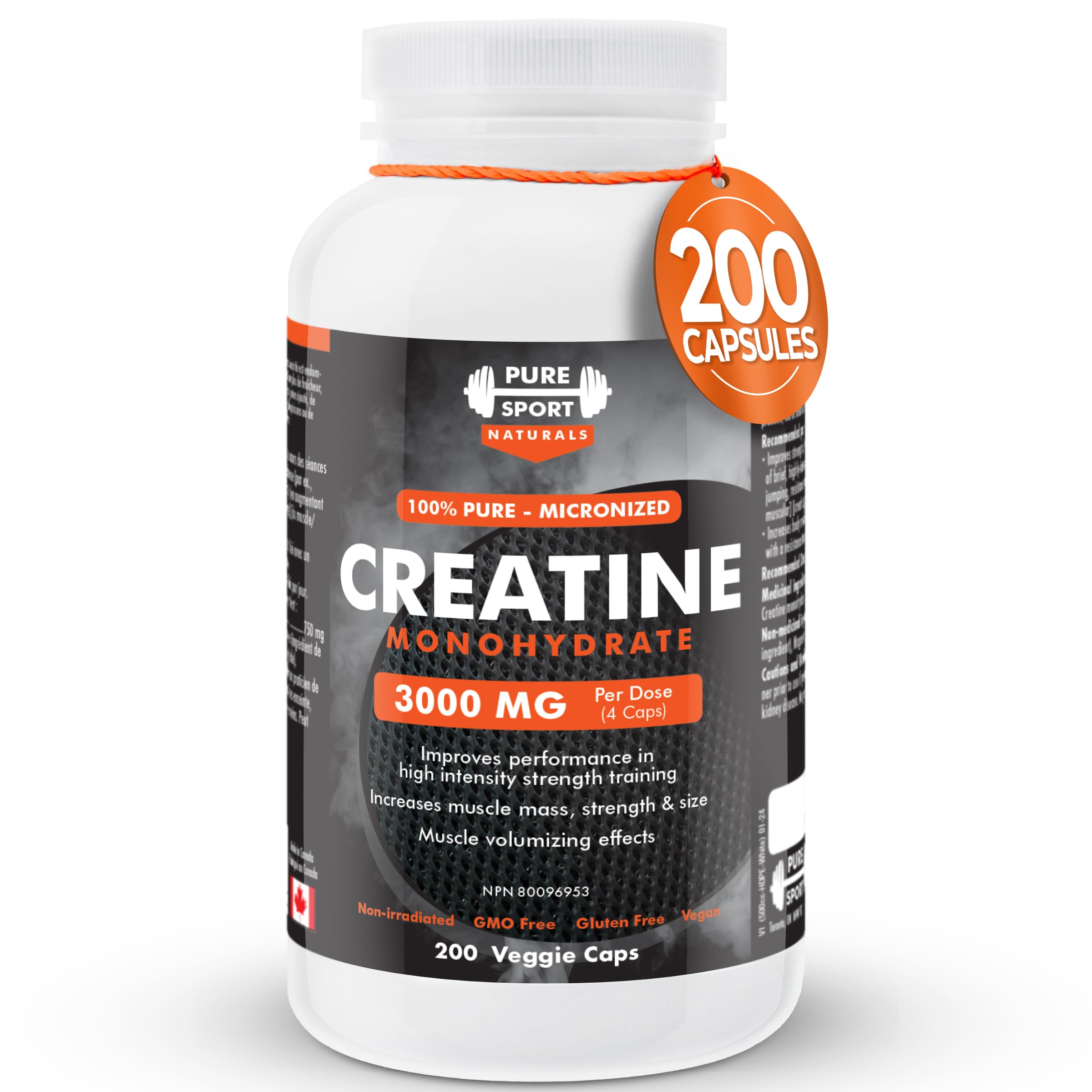 Creatine Monohydrate Capsules – 200 Count | 100% Pure Creatine Pills ...