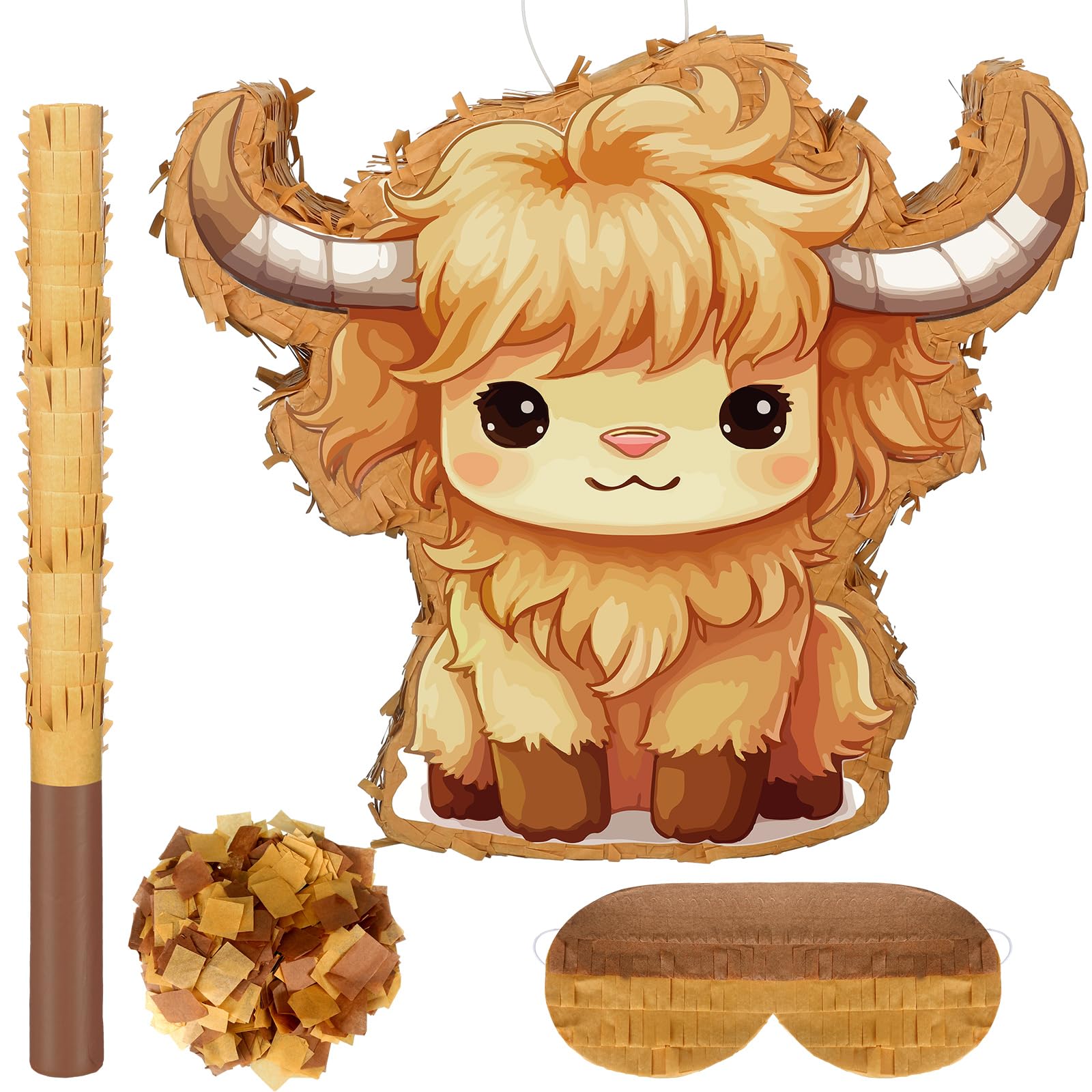 Poen Brown Highland Cow Pinata Farm Pinata with Paper Blindfold PVC ...