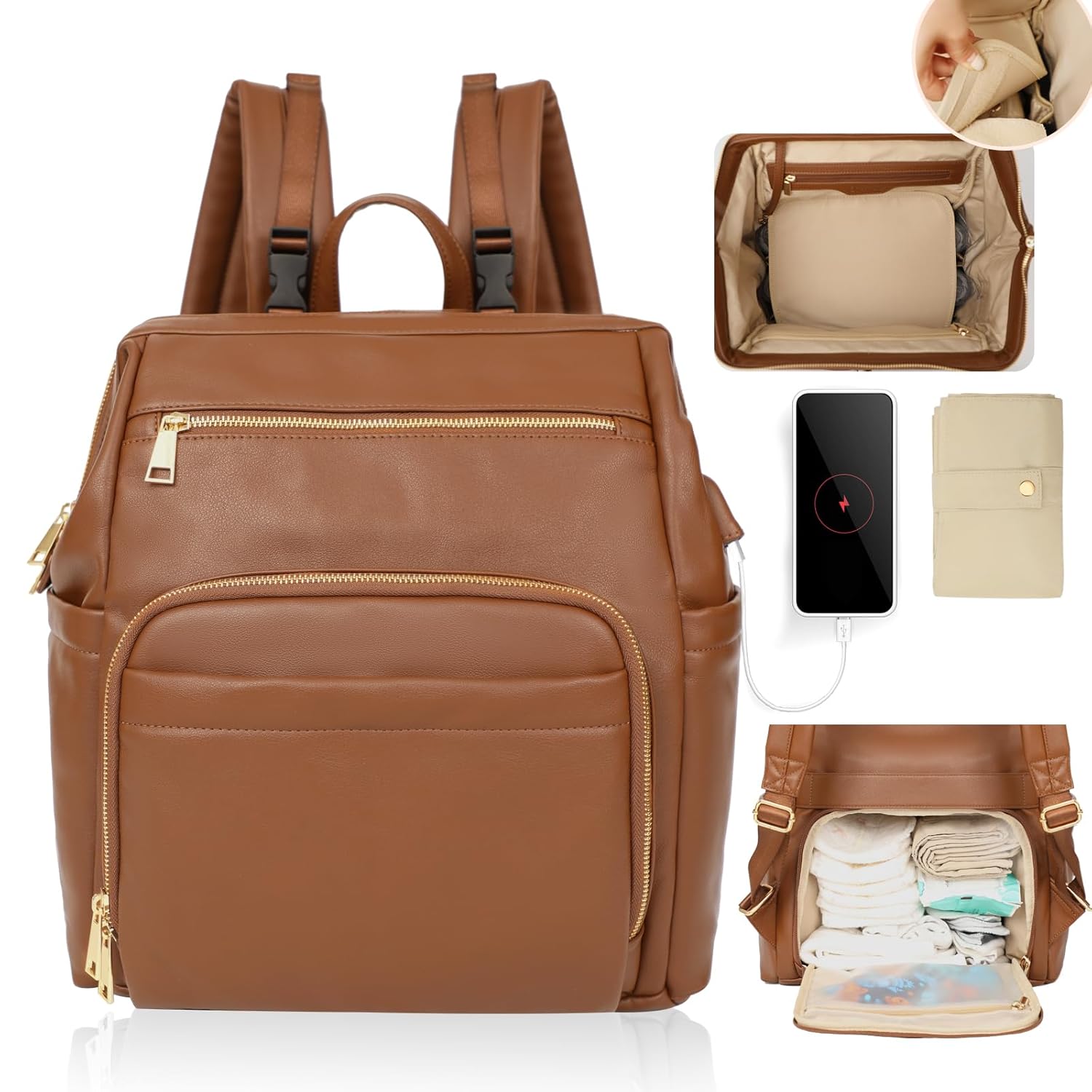 Amazon.com: Omanmoli Diaper Bag Backpack Leather Large Baby Diaper Bag ...