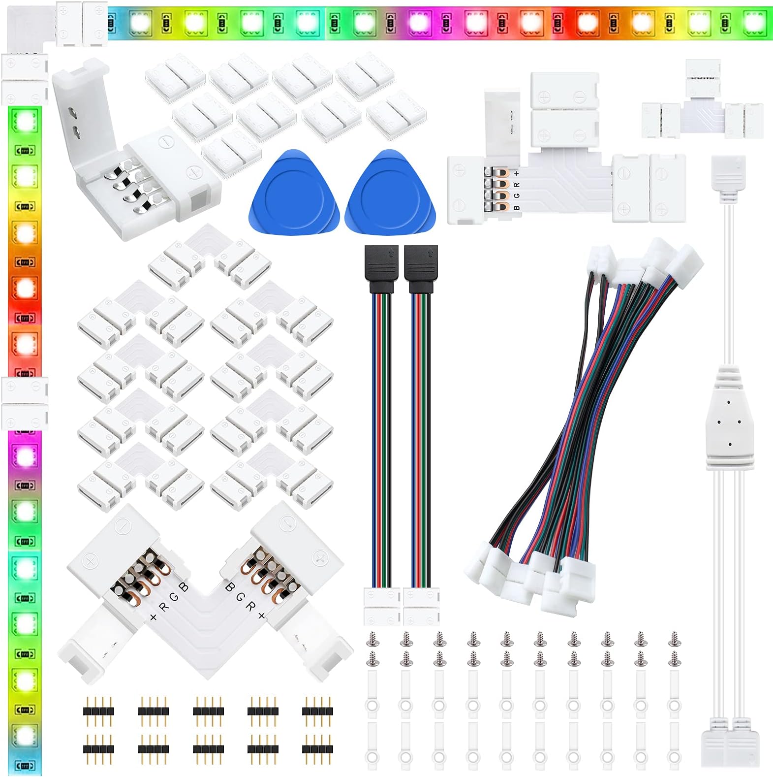 LightingWill 4-Pin RGB LED Light Strip Connector Kit 10mm Solderless ...