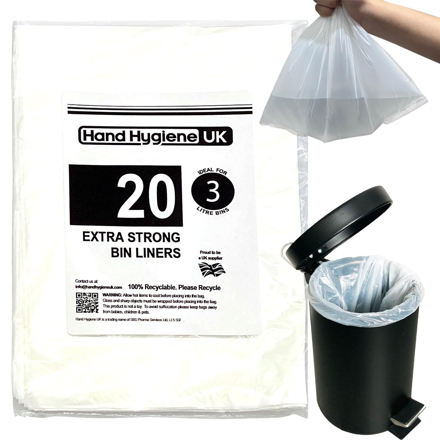 3L Pedal Bin Liners Extra Strong Extra Large Dustbin Waste Bags Small 3 ...