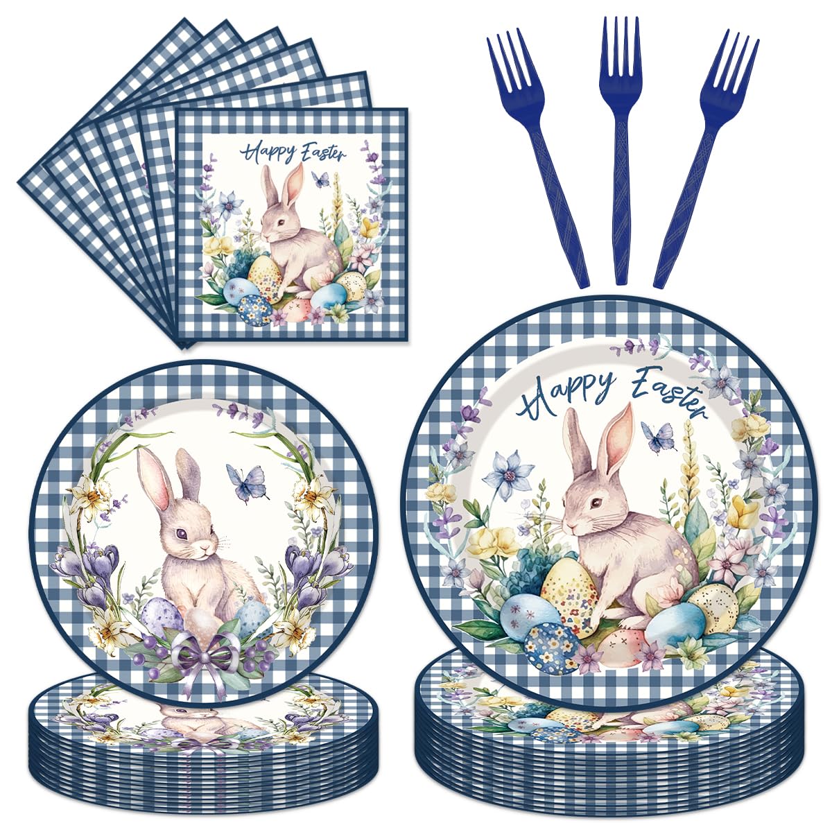 96Pcs Easter Party Decorations Tableware Set Happy Easter Paper Plates ...