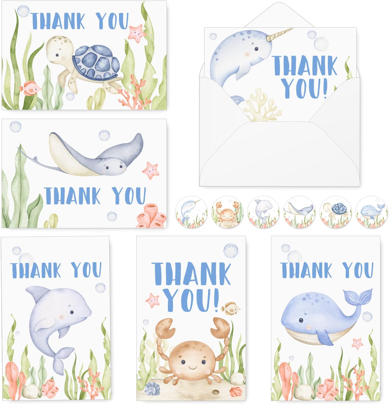 Amazon.com : Twigs Paper - Assorted Ocean Animals Greeting Cards ...