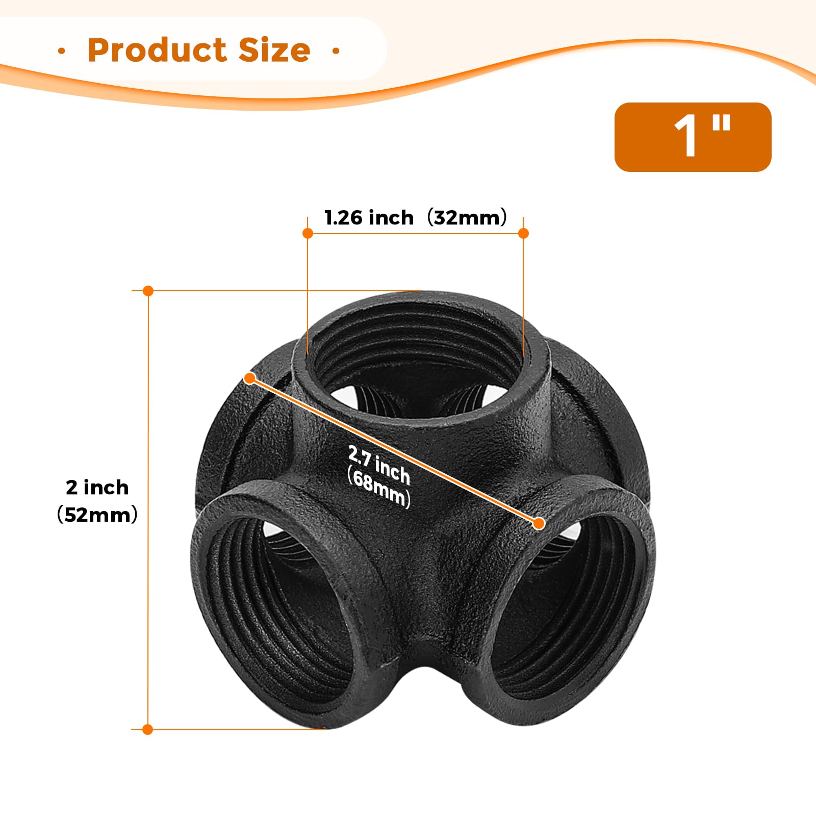 Snapklik.com : 1" Black Pipe Fittings 5-Way Side Outlet Tee - Home ...