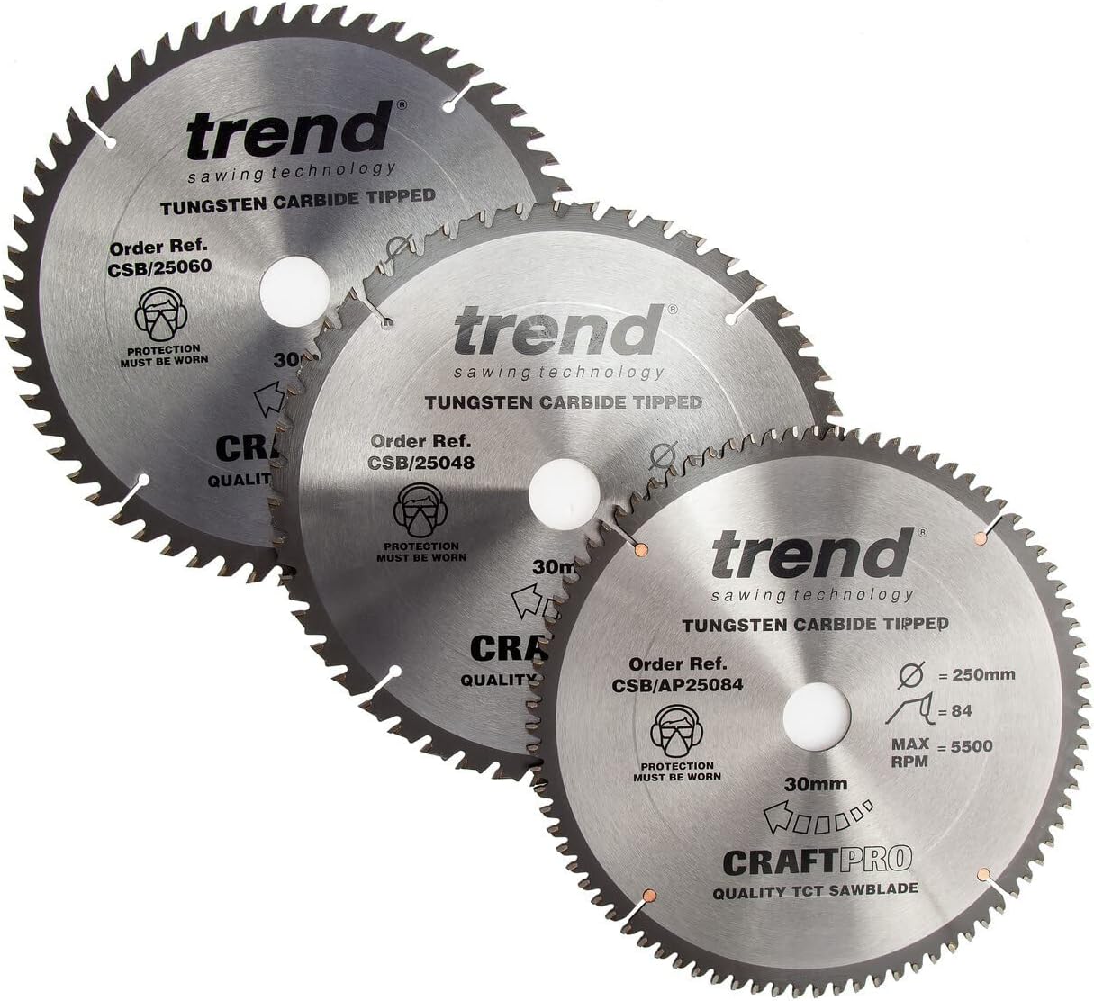Trend CraftPro Triple Pack of TCT Table Saw Blades, 250mm x 30mm Bore ...