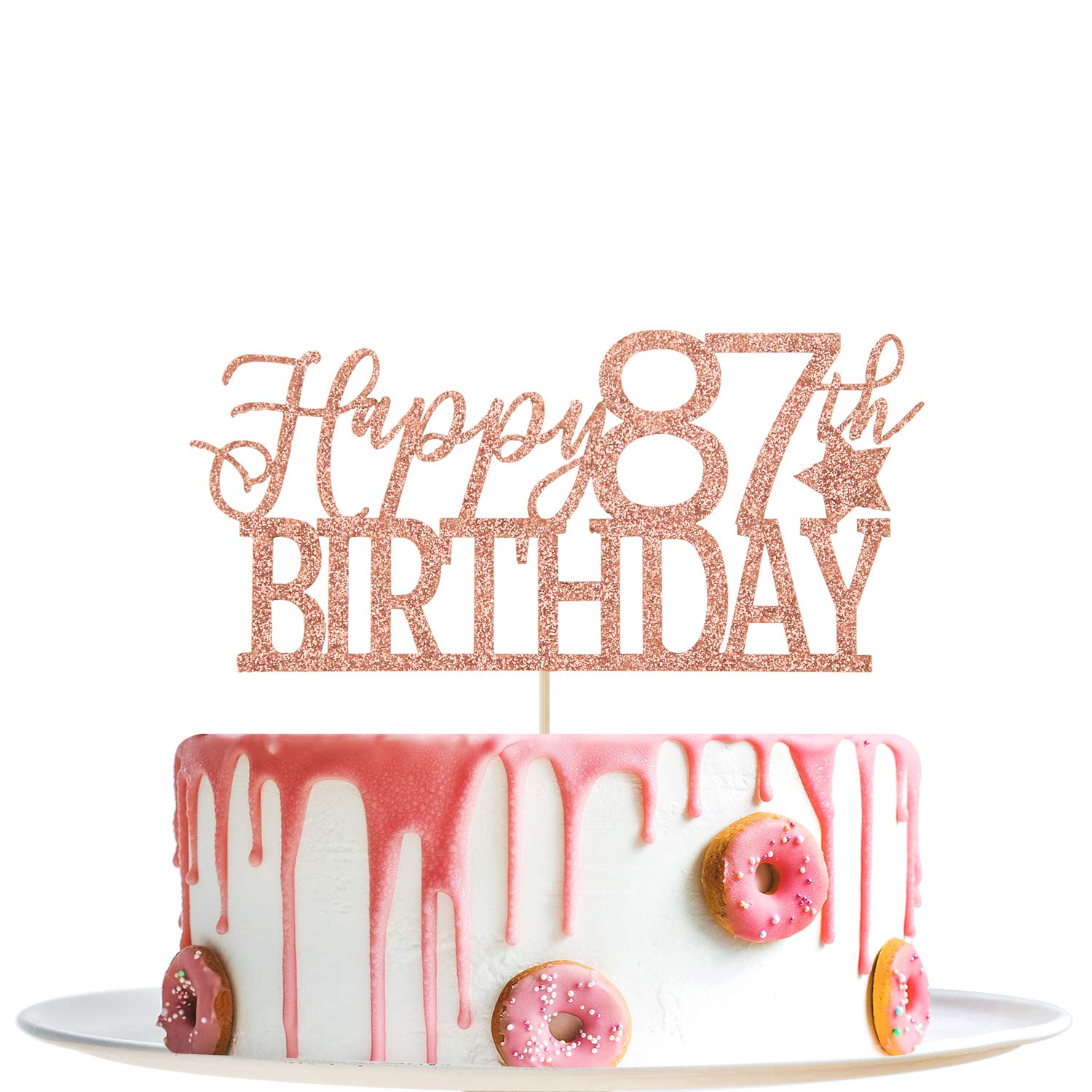 Amazon.com: Rose Gold Glitter Happy 87th Birthday Cake Topper- Hello 87 ...