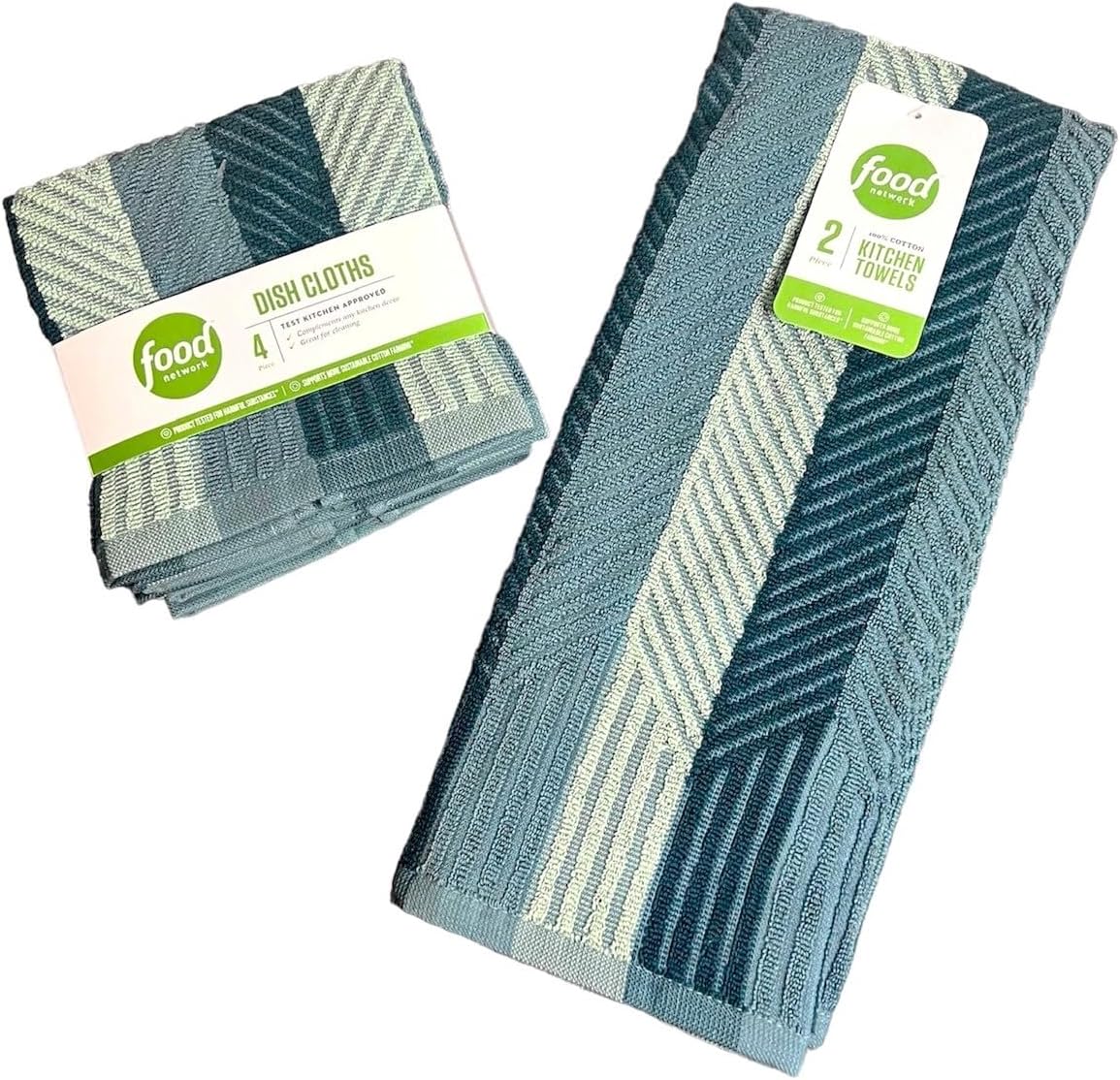 Amazon.com: Food Network Kitchen Towel Set Featuring 2 Aqua Stripe ...