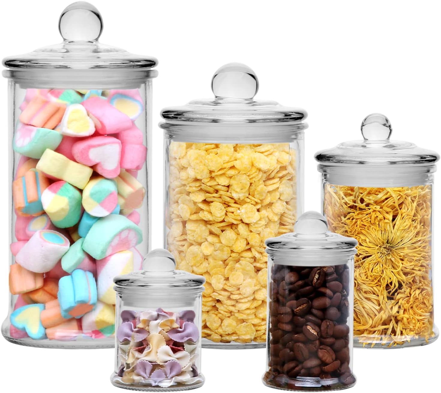 Amazon.com: COMUDOT Glass Cookie Jar Set of 5, Transparent Glass Jars ...