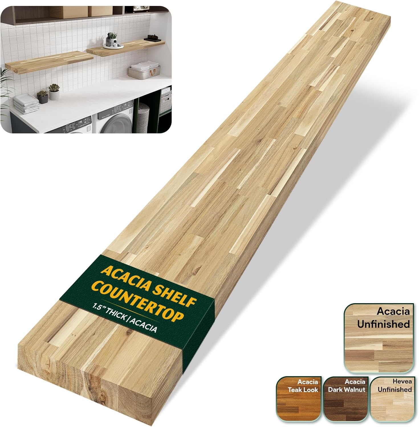 Amazon.com: Howizz Acacia Butcher Block Shelf 12" x 4ft x 1.5" Inches ...