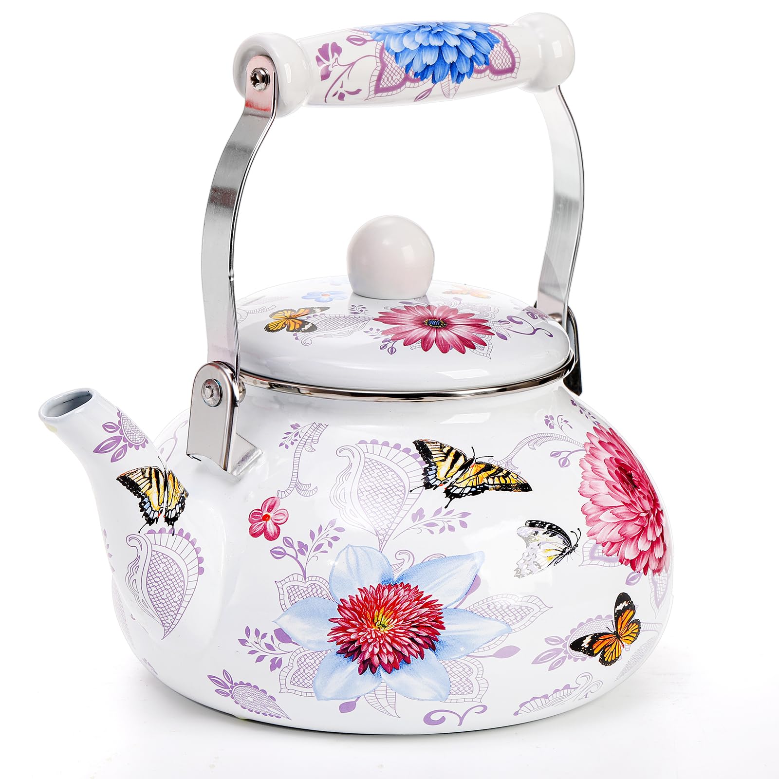 Amazon.com: Yopay Enamel Tea Kettle Vintage 2.6Quart, Enameled Floral ...