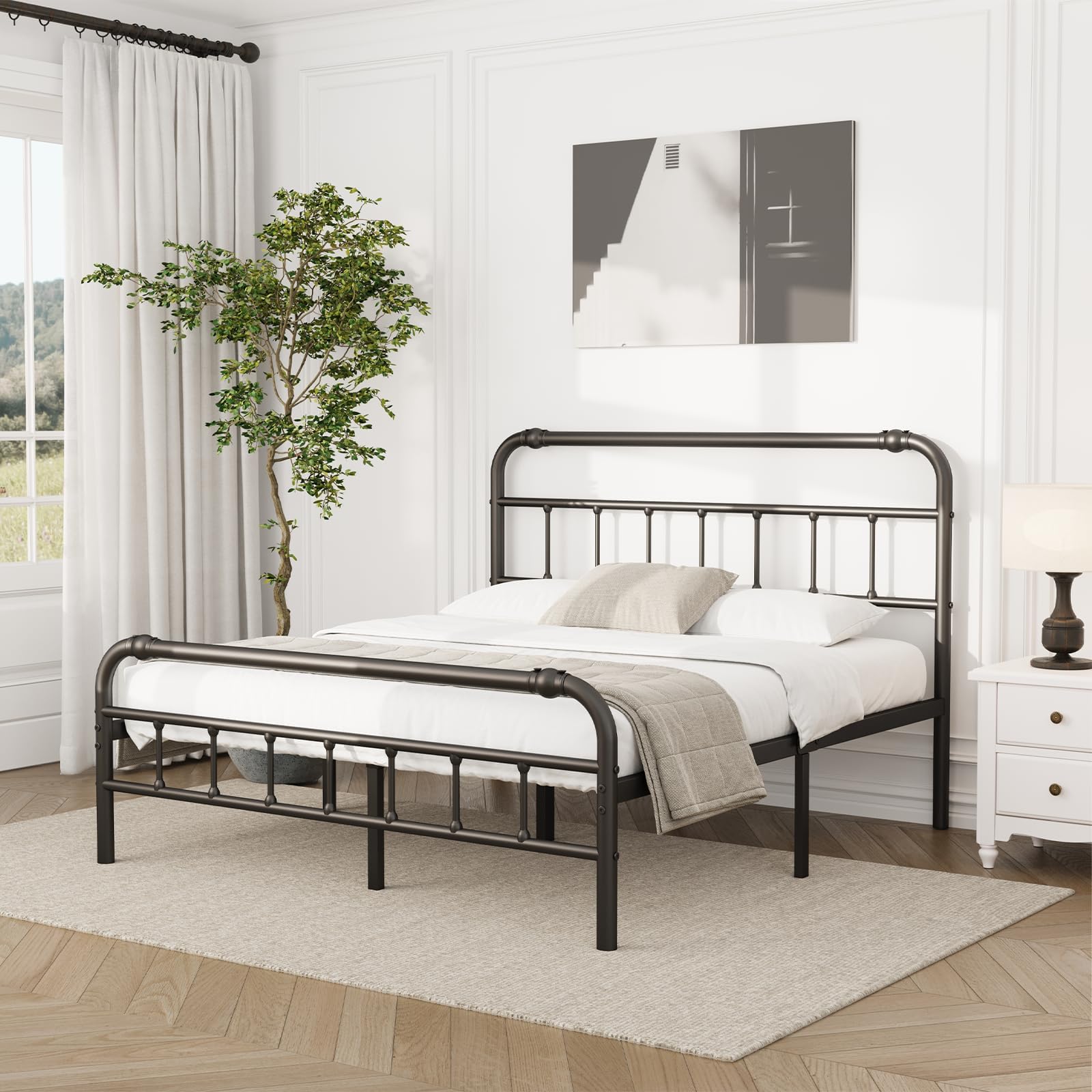 Amazon.com: Bednowitz Queen-Bed-Frame-with-Headboard and Footboard, 18 ...