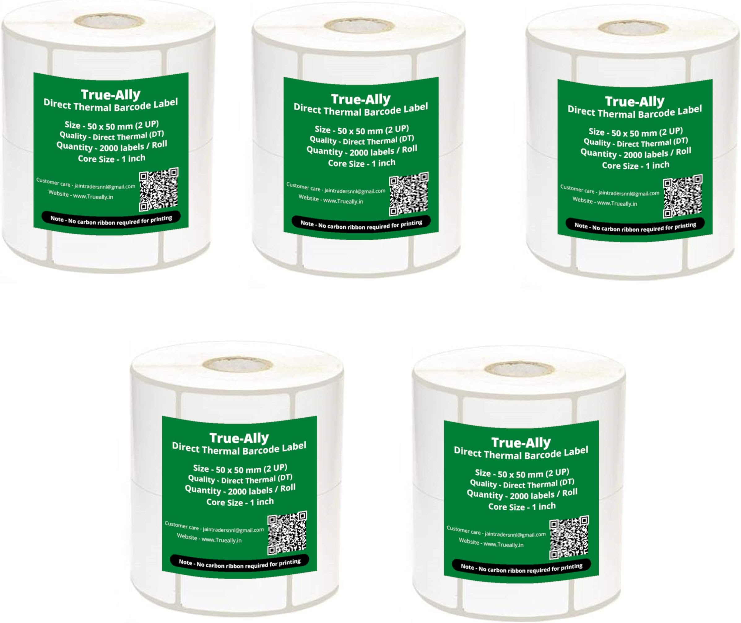 True-Ally 50x50 Direct Thermal (DT) Square Barcode Label Sticker - 2 x ...