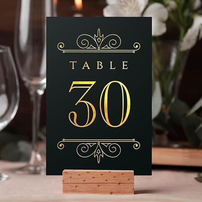 Black and Gold Table Number Cards 1 - 30 , Gold Stamped 4" x 6" Wedding ...