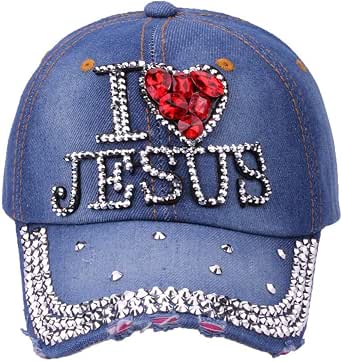 Rhinestone Hats,I Love Jesus Design Womens Baseball Cap Adjustable ...