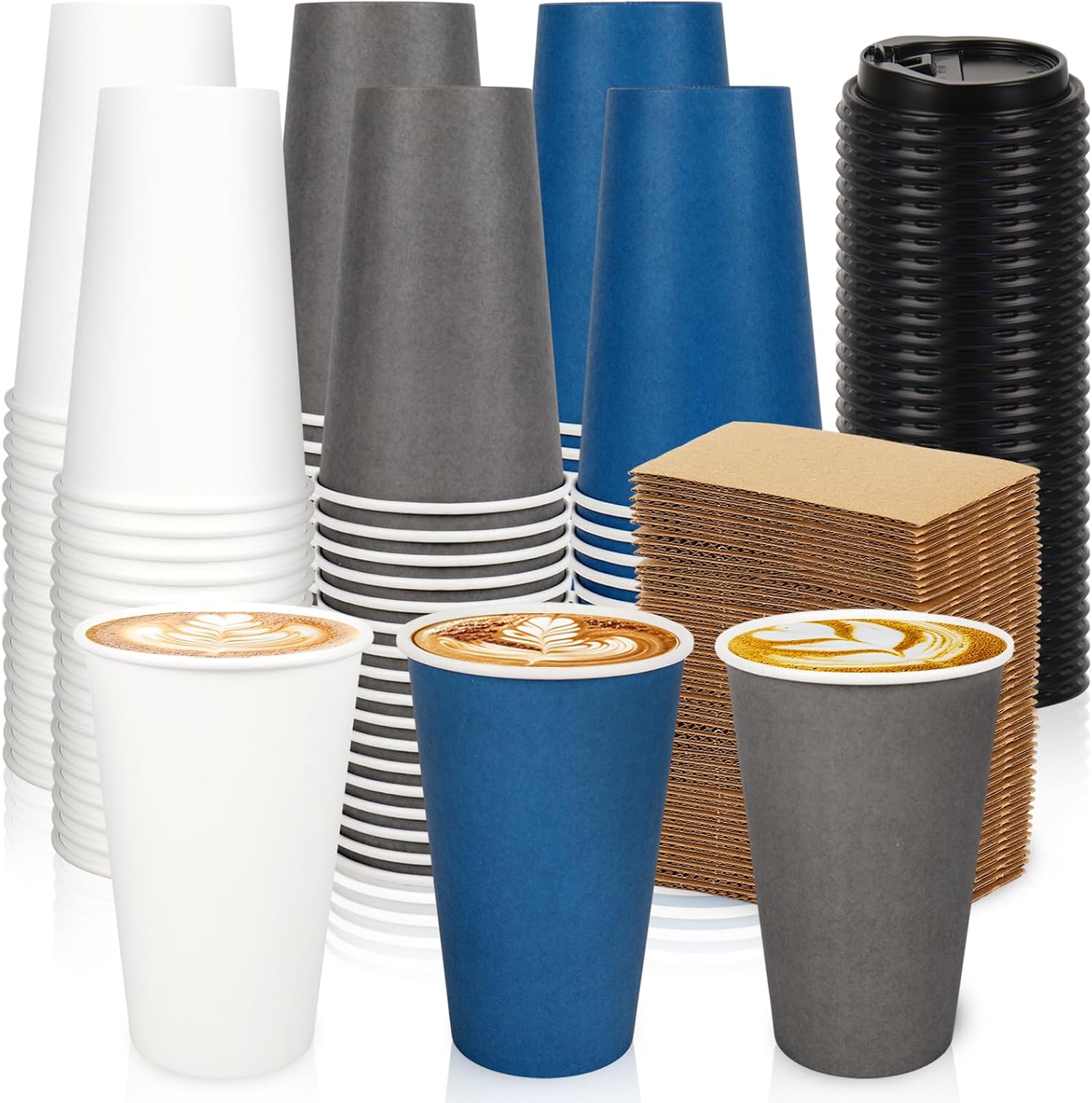 Amazon.com: FYSUIMU 90 Pack 16 oz Disposable Paper Coffee Cups with ...