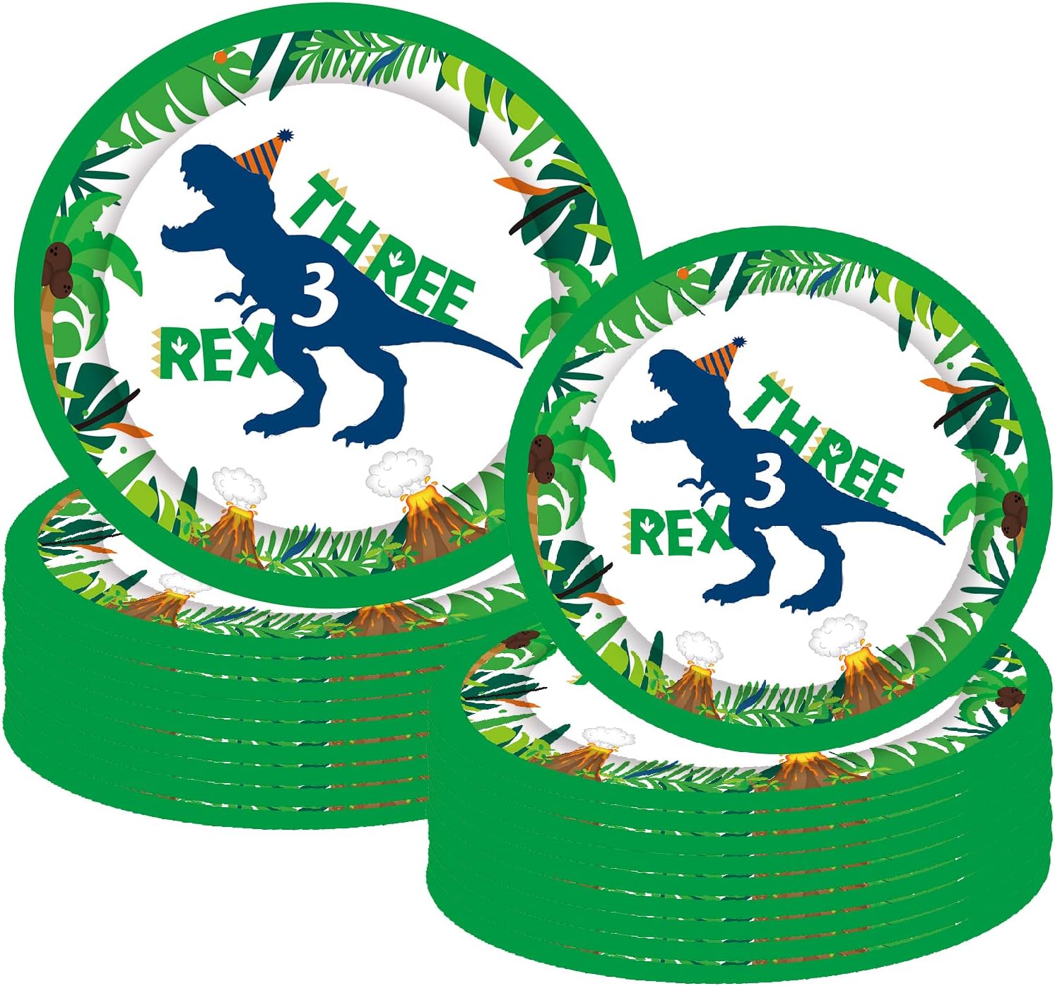 Amazon.com: BIGKEOKI Three Inspired Rex Birthday Plates 40pcs Dinosaur ...