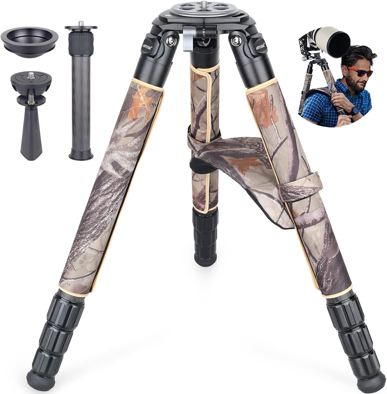 Amazon.com : 10 Layers 40mm Carbon Fiber Tripod with Camouflage Sleeve ...