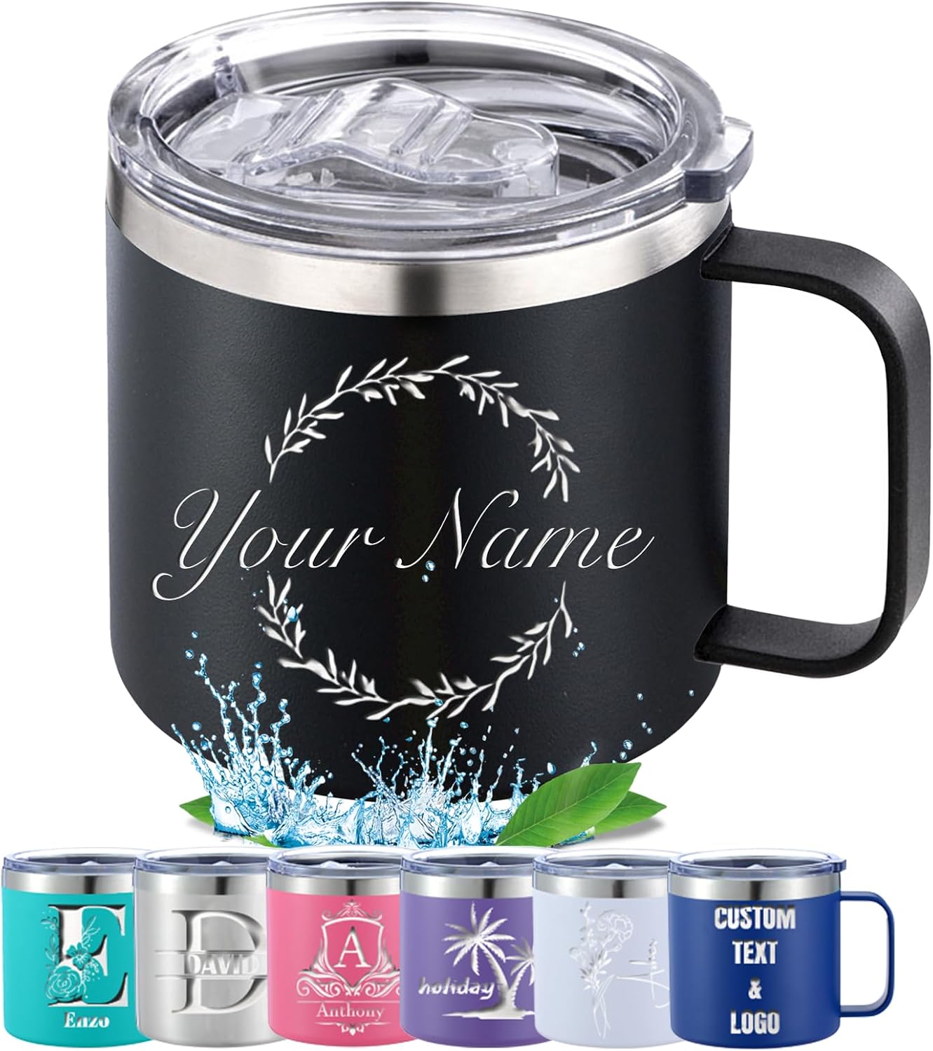 Personalized Insulated Mug with Logo Initial Name Text 12&14 oz, Custom ...
