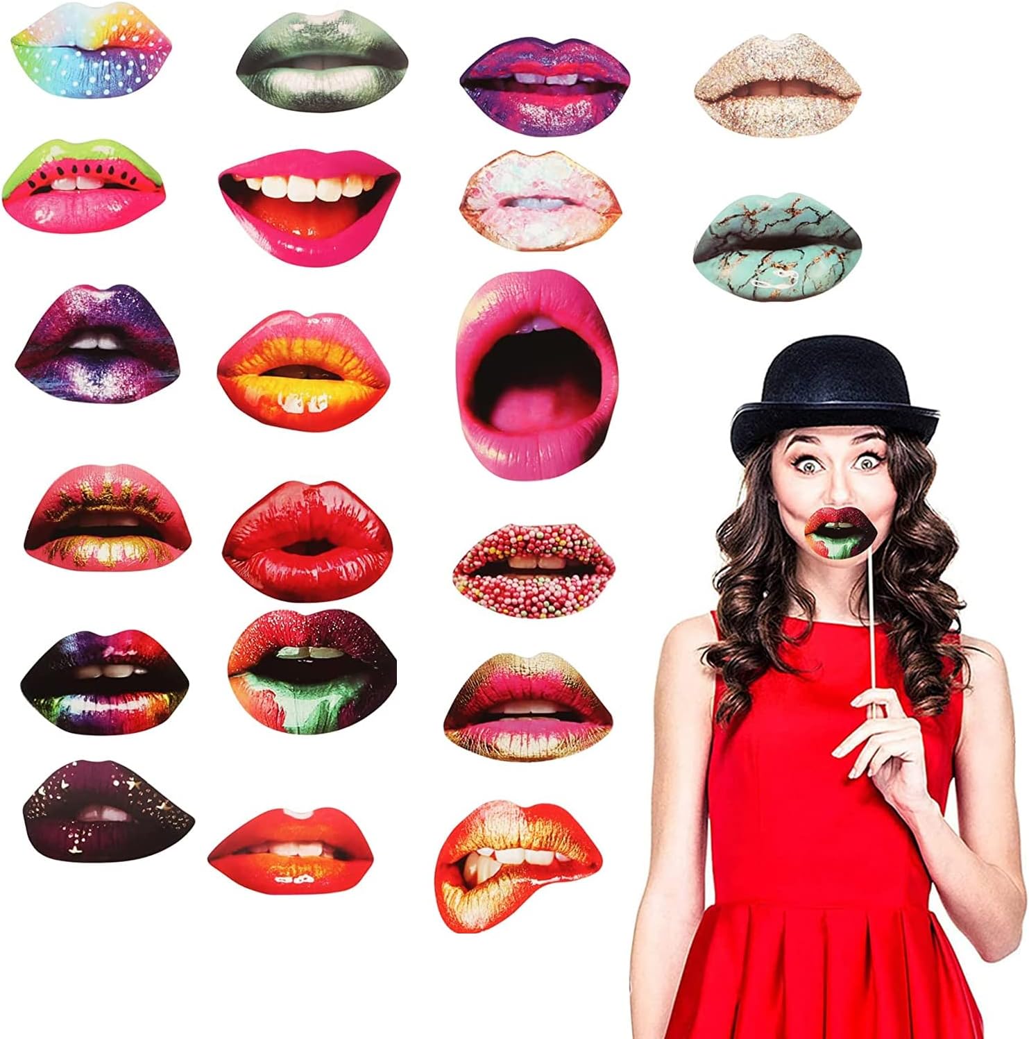 SHIYUAN 20Pcs Funny Photo Booth Props, Fake Lips Props With Exaggerated ...