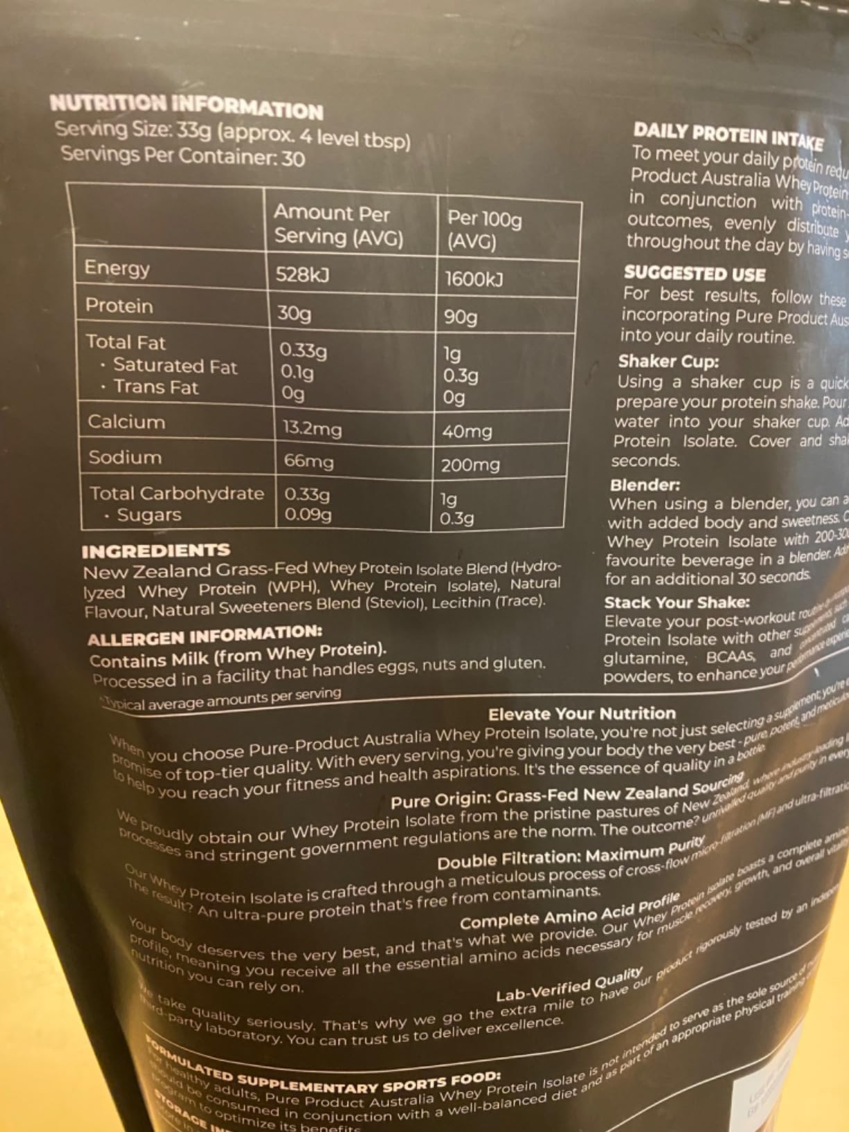 Pure Product Australia 100% Whey Protein Isolate VANILLA 1kg : Amazon ...